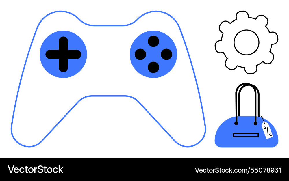Game controller with gear and handbag tag Vector Image