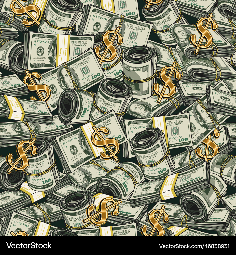 Money pattern with dollar wads rolls sign Vector Image