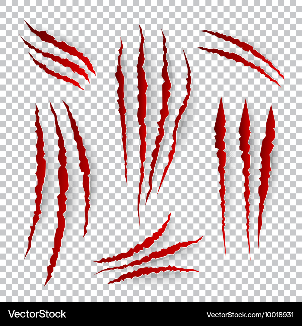 Realistic claw scratches set on plaid Royalty Free Vector