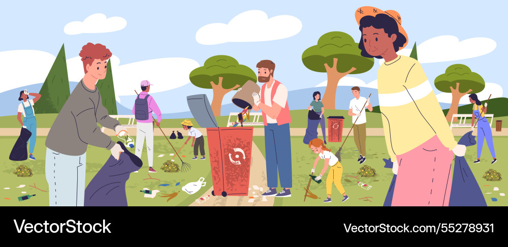 Volunteers Cleaning Park Royalty Free Vector Image