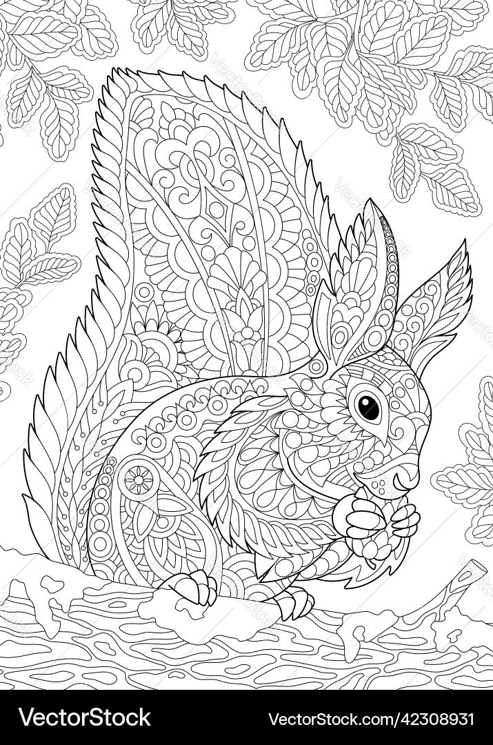 Zentangle Squirrel Eating Pine Cone Royalty Free Vector