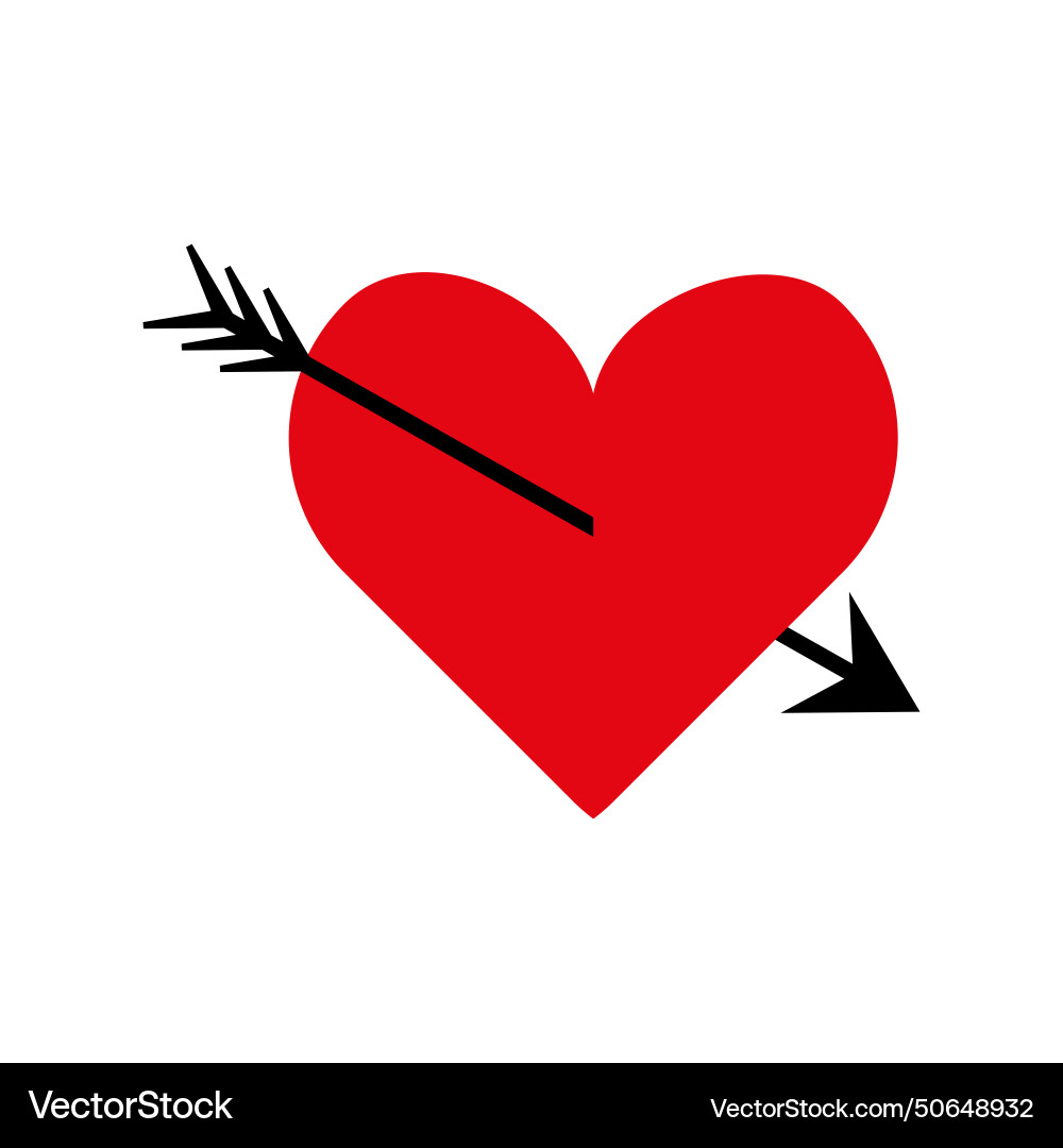 A bold red heart pierced by black arrow Royalty Free Vector