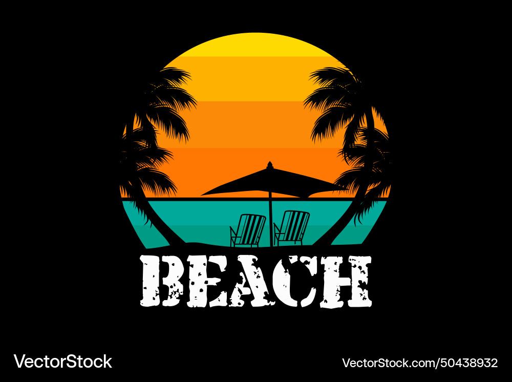 Beach retro vintage landscape design Royalty Free Vector