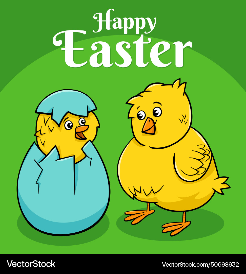 Cartoon easter chick hatching from egg greeting Vector Image