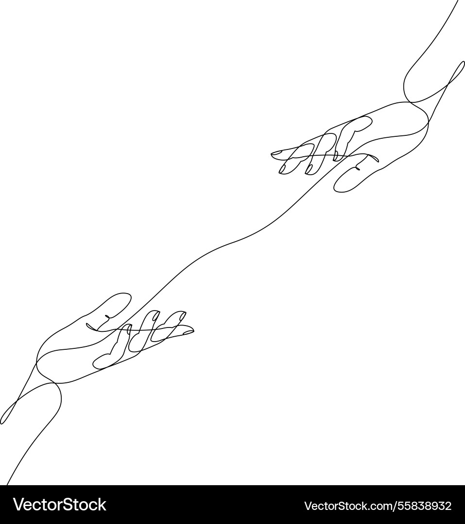 Continuous one line drawing of two hands reaching Vector Image