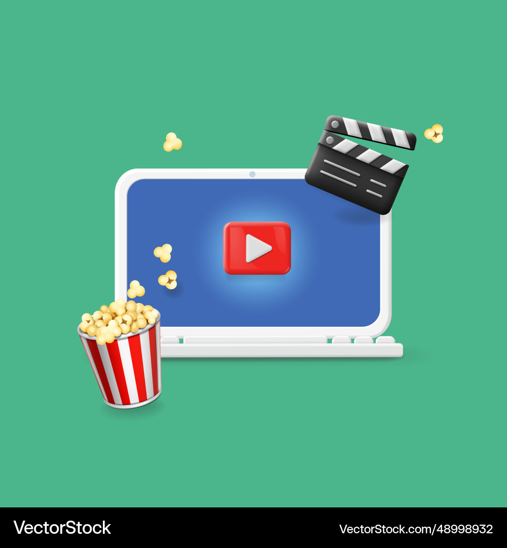 Laptop with online movie player on screen Vector Image