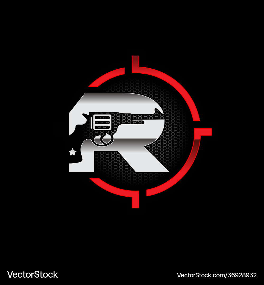Revolver gun logo initial letter r Royalty Free Vector Image