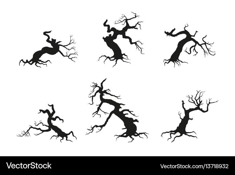 Silhouette of the old broken tree Royalty Free Vector Image
