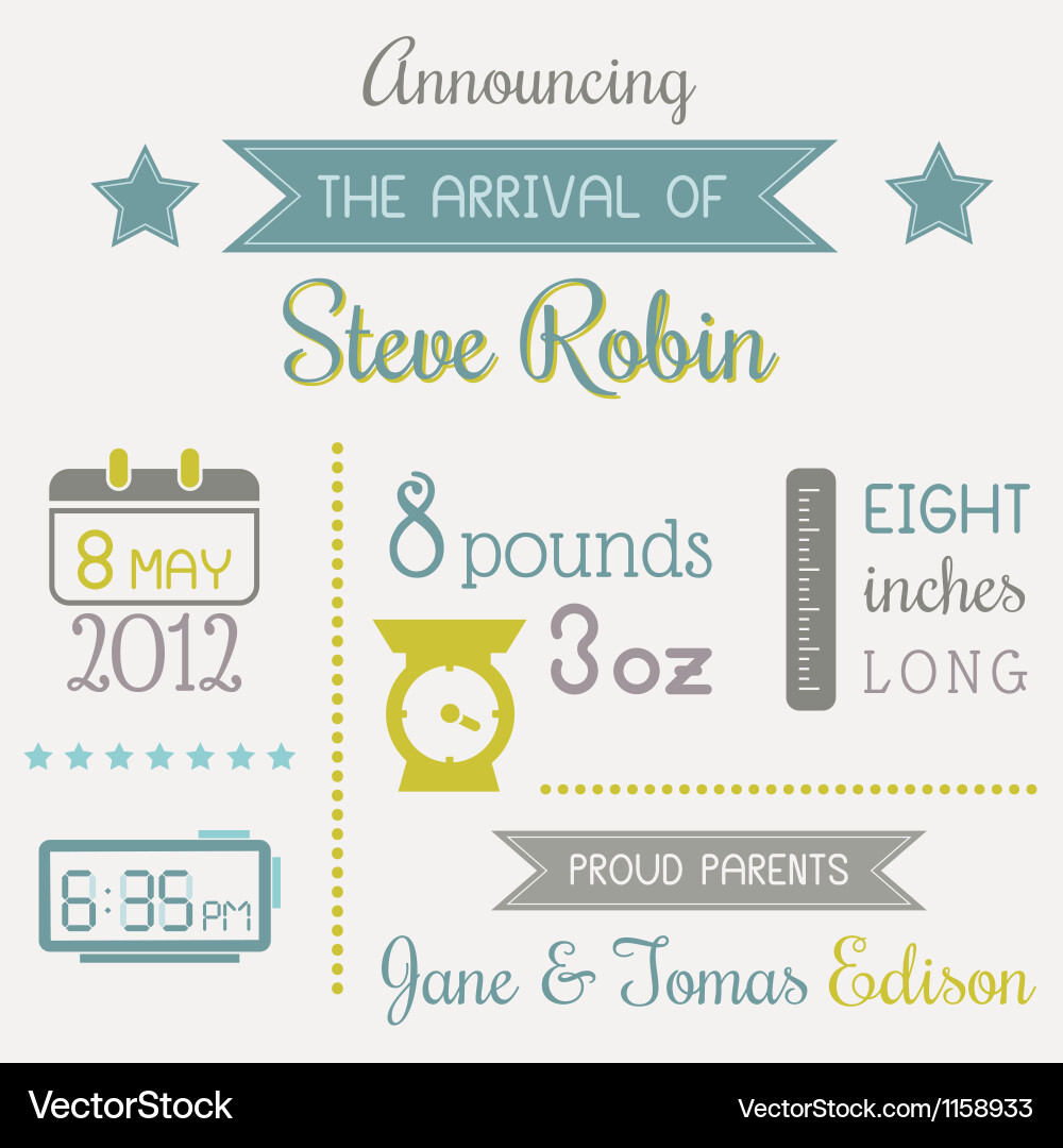 Baby boy arrival card Royalty Free Vector Image