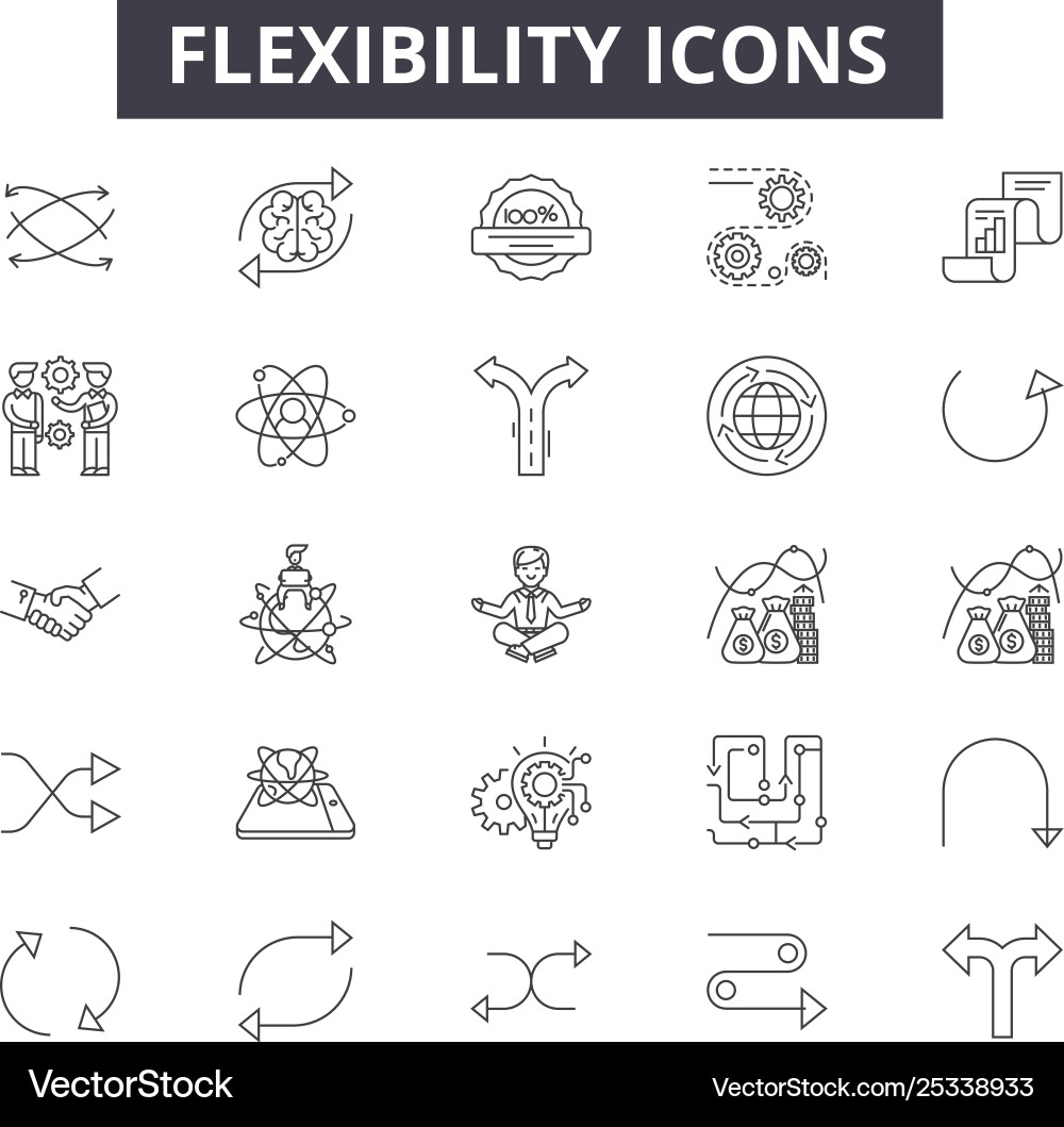 Flexibility line icons signs set linear Royalty Free Vector