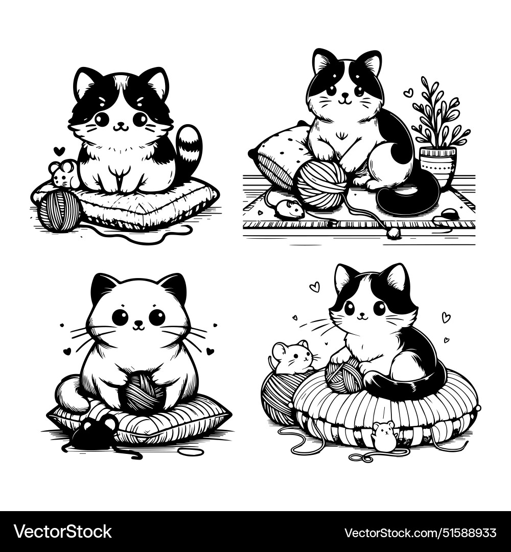 Set of cute cat hand drawn Royalty Free Vector Image