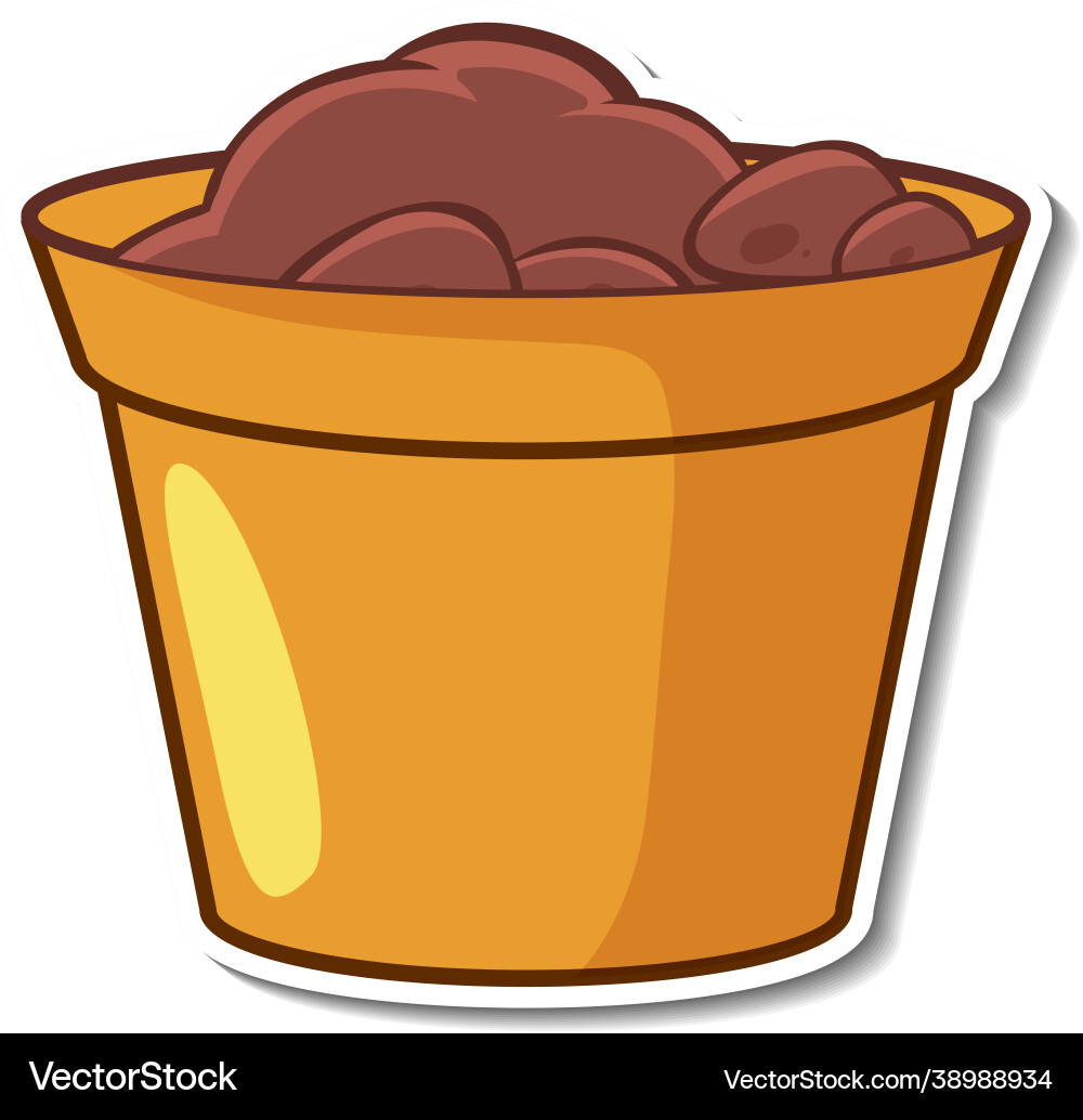 Sticker design with soil in a pot isolated Vector Image