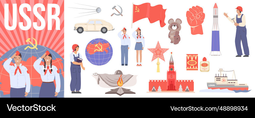 Ussr Soviet Union Symbols Flat Set Royalty Free Vector Image