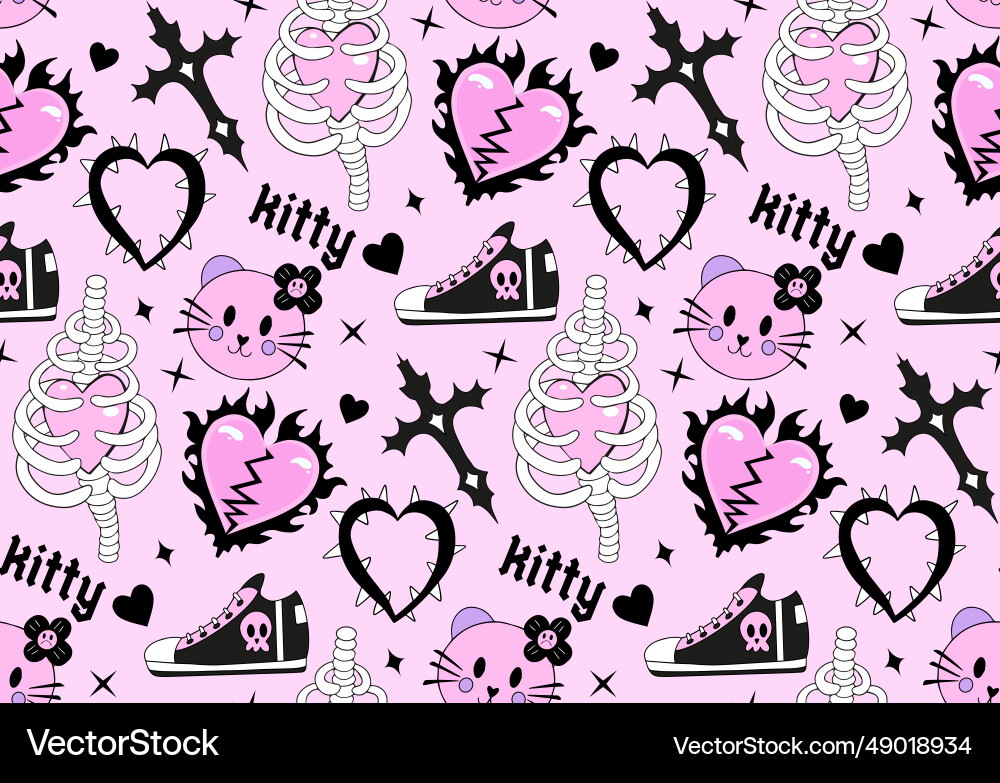 Y2K Pink Emo Kawaii Pattern Royalty Free Vector Image