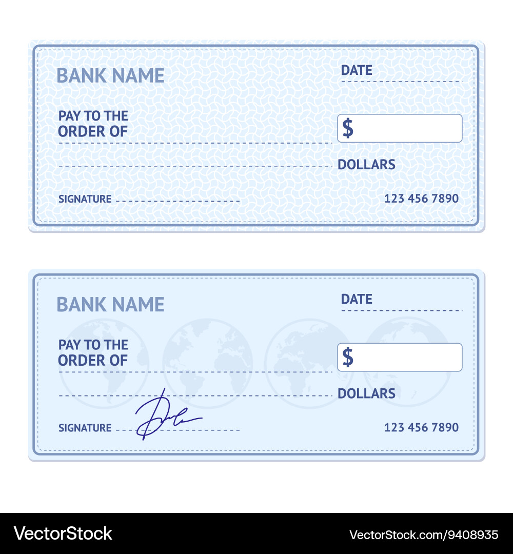 Bank check template set Royalty Free Vector Image