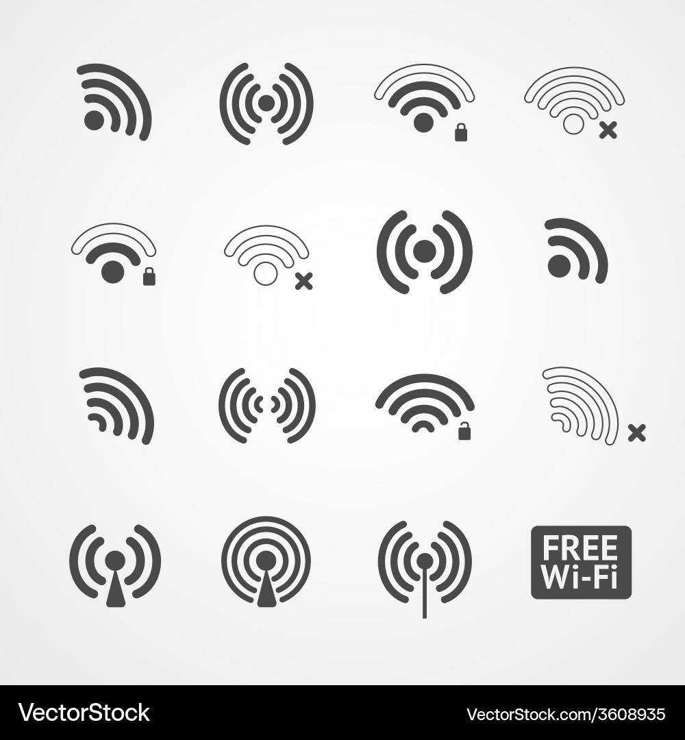 Black wireless icons set Royalty Free Vector Image