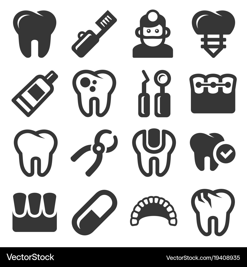 Dental icons set on white background Royalty Free Vector