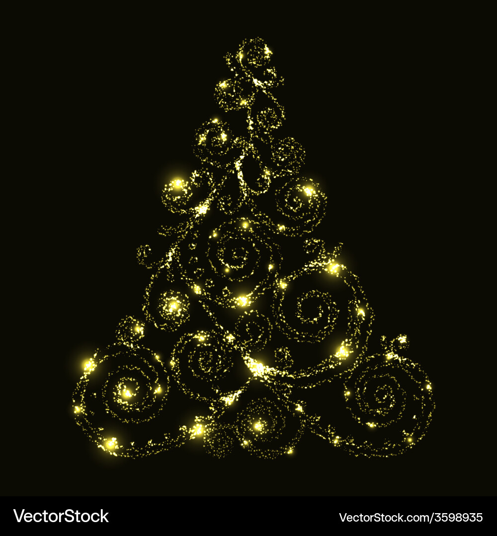 Glowing Christmas Tree with Floral Glitter Vector Image