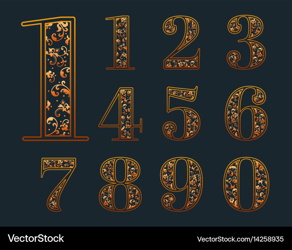 Numbers with elegant floral Royalty Free Vector Image