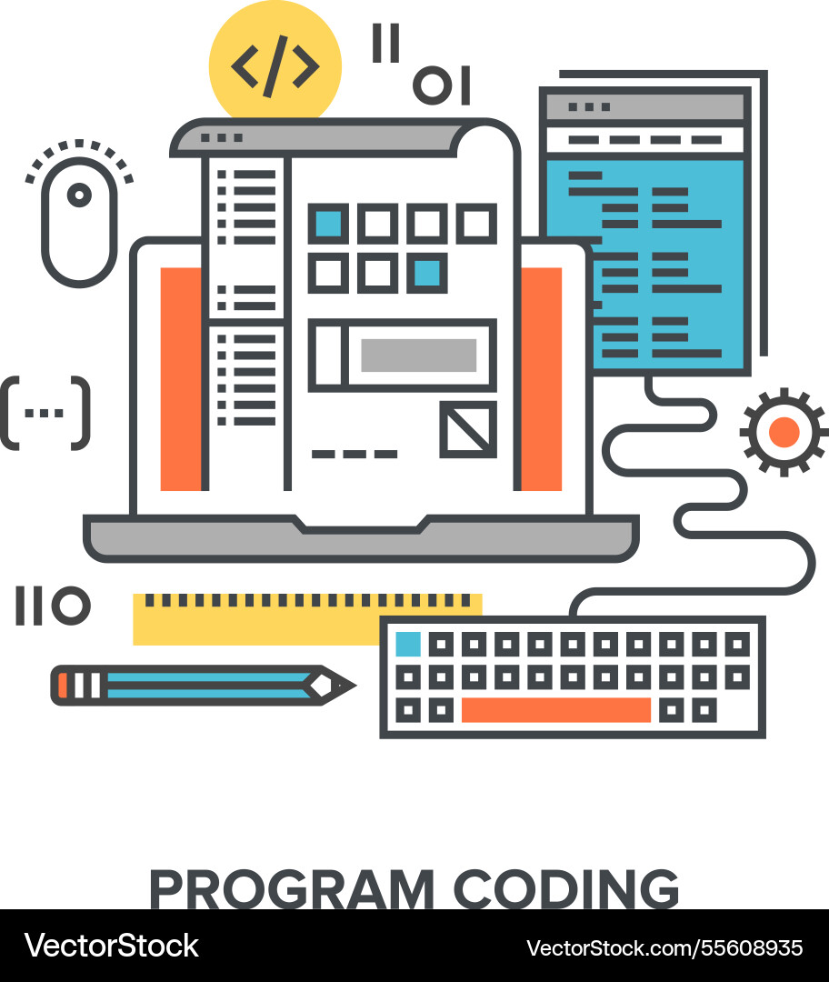 Program coding flat line icon design concept Vector Image