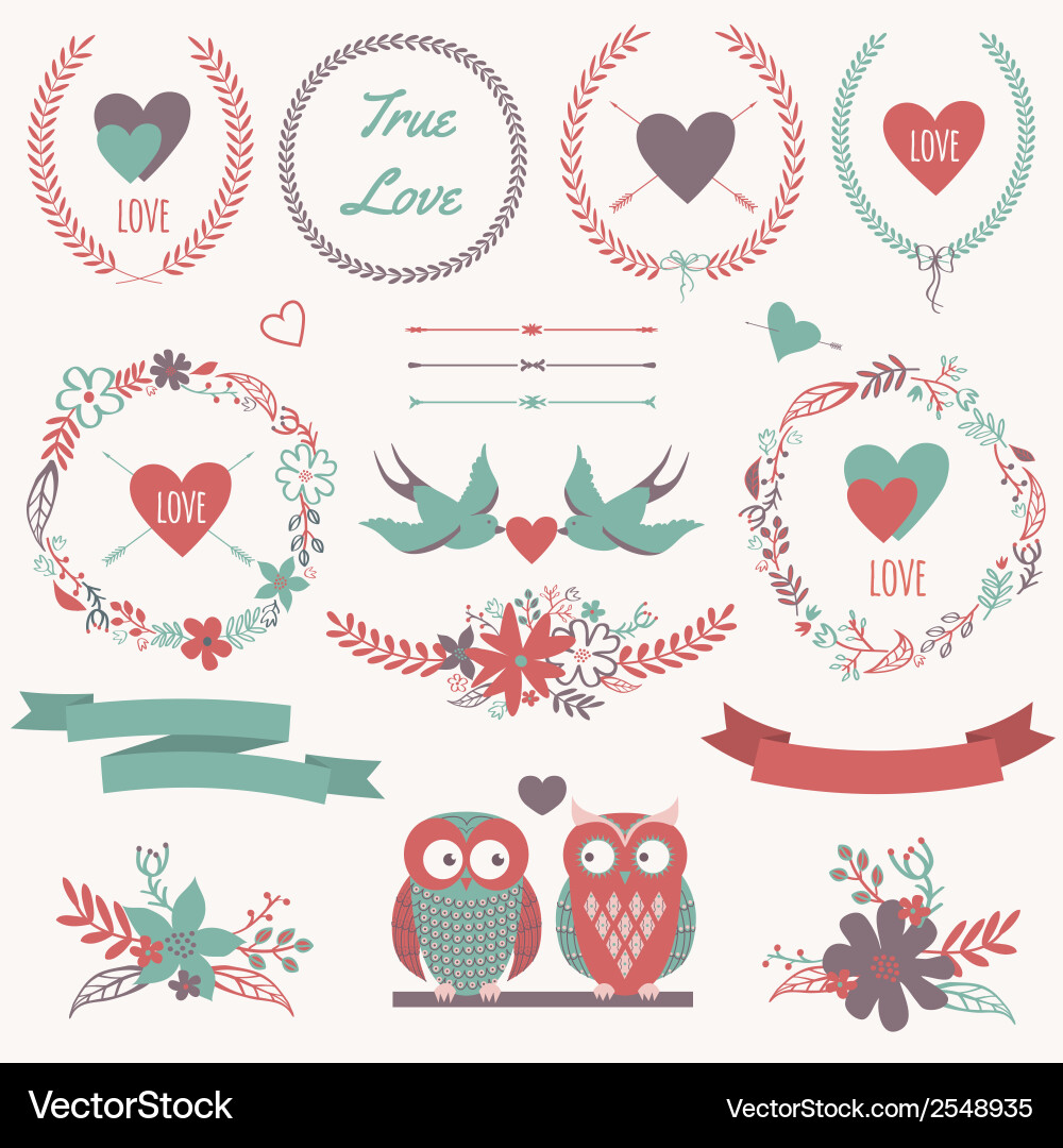 Romantic Valentine's Set - Bouquets, Birds & Heart – Royalty-Free ...