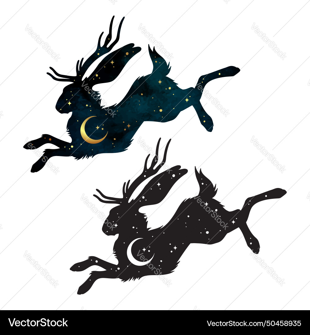 Silhouette of jackalope hare with horns folklore Vector Image