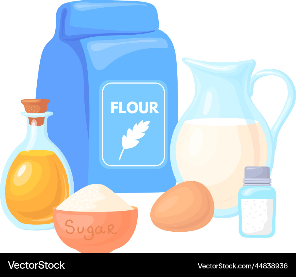 Baking ingredients cartoon icon cooking dessert Vector Image