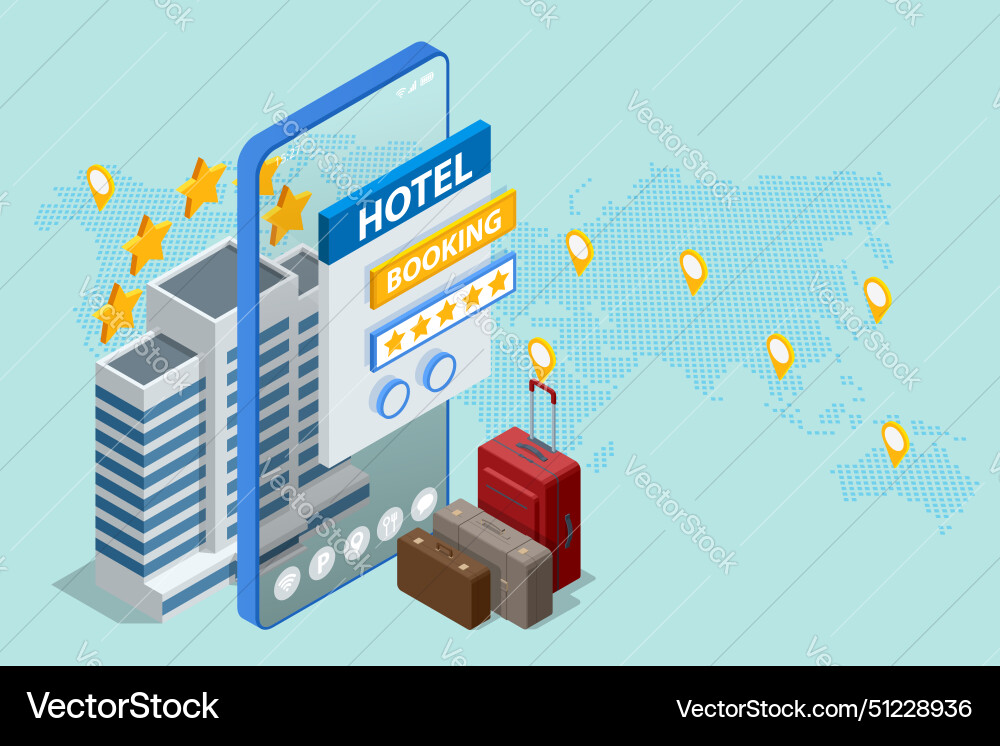 Isometric online hotel booking conceptpeople Vector Image
