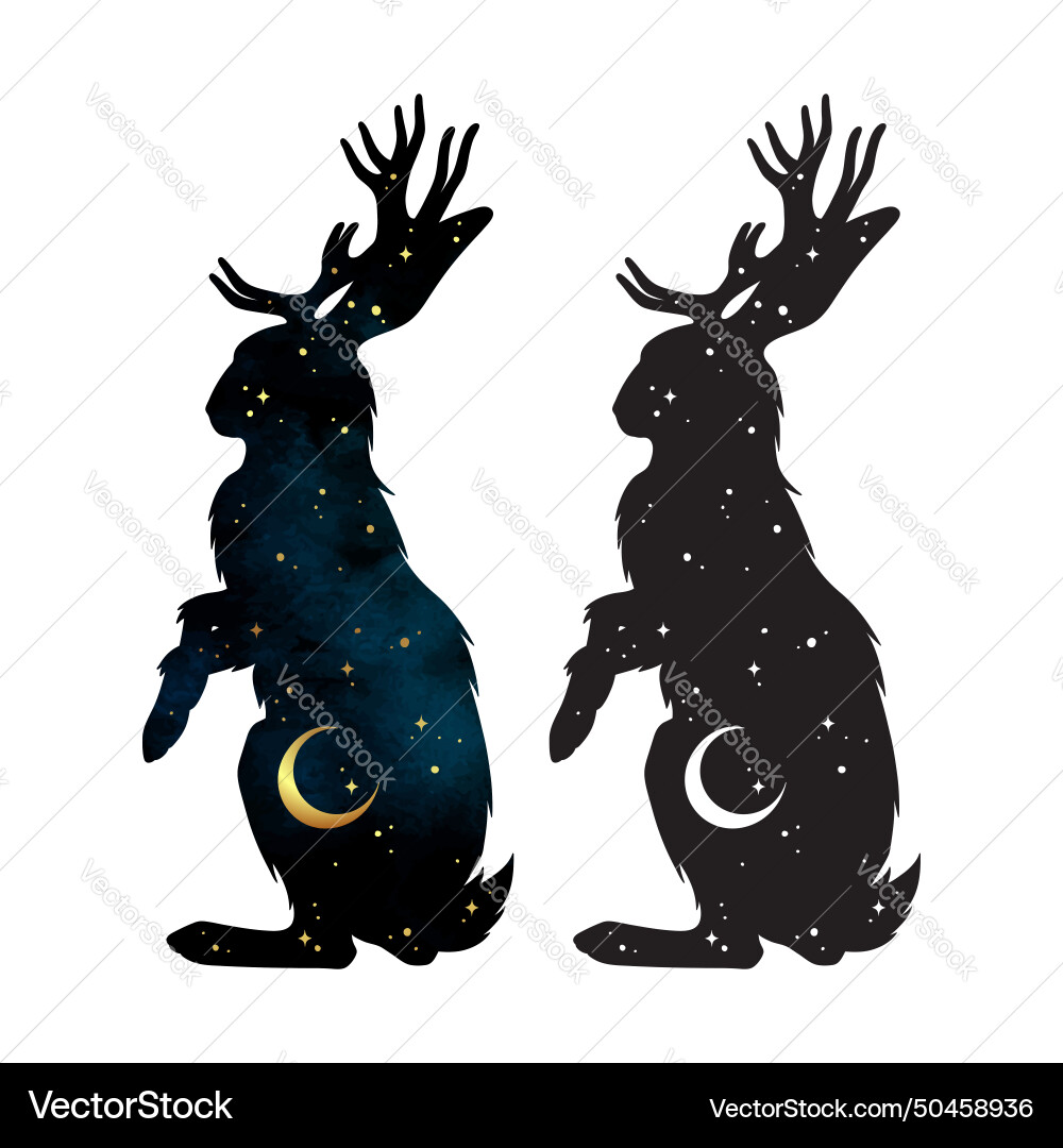 Silhouette of jackalope hare with horns folklore Vector Image