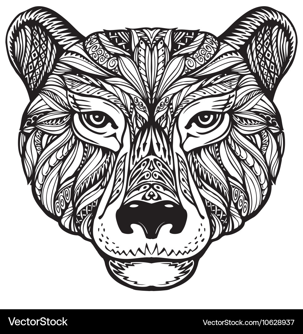Bear ethnic patterns hand drawn Royalty Free Vector Image