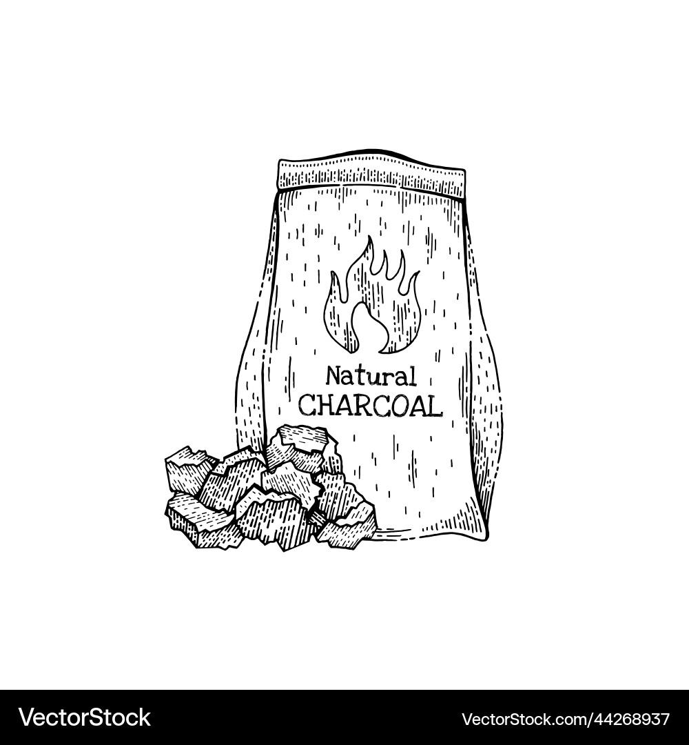 Charcoal bag line drawing black coal for barbecue Vector Image