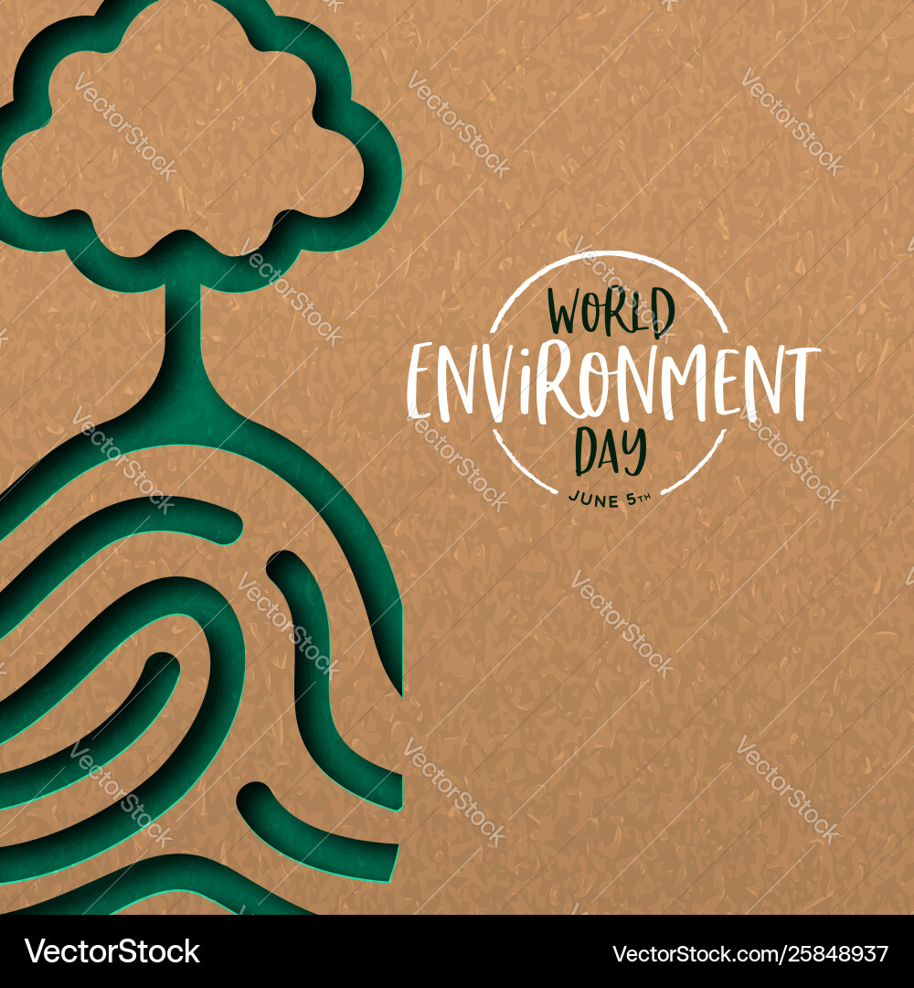Environment day card papercut fingerprint Vector Image