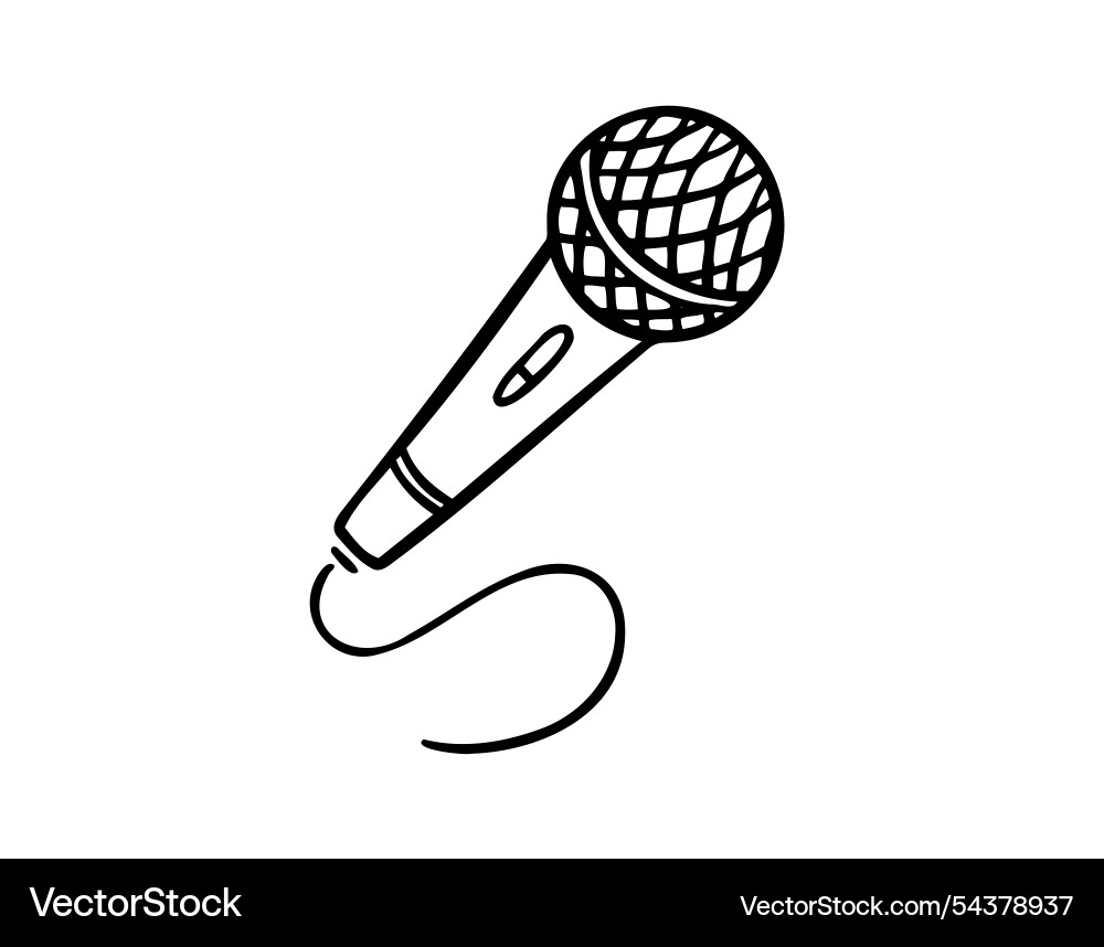 Hand drawn microphone with wire isolated doodle Vector Image