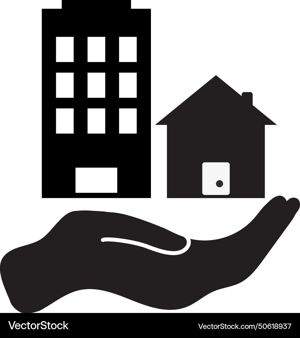 Property in hand icon buildings sign Royalty Free Vector