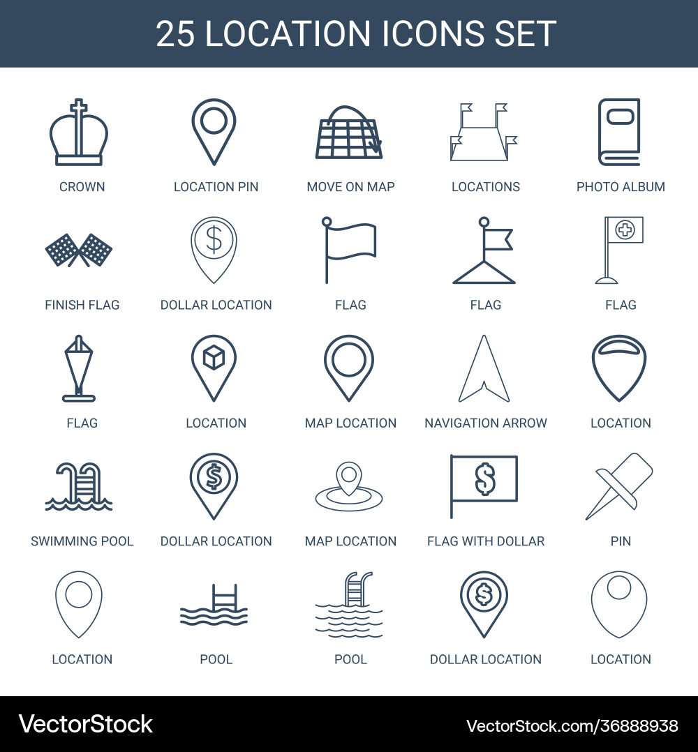 25 location icons Royalty Free Vector Image - VectorStock