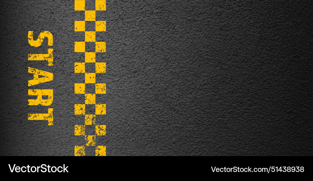 Asphalt road with yellow start line marking Vector Image