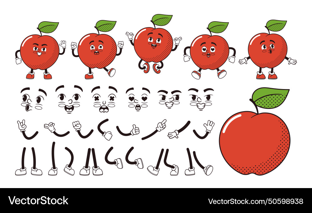 Cartoon red apple fruit character construction kit
