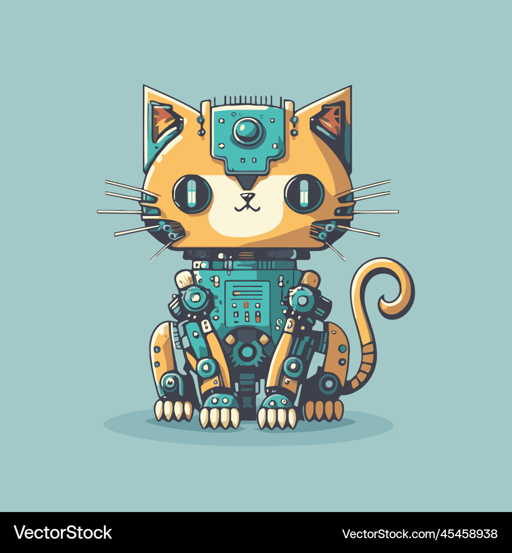 Cute robot cat character mascot logo flat Vector Image