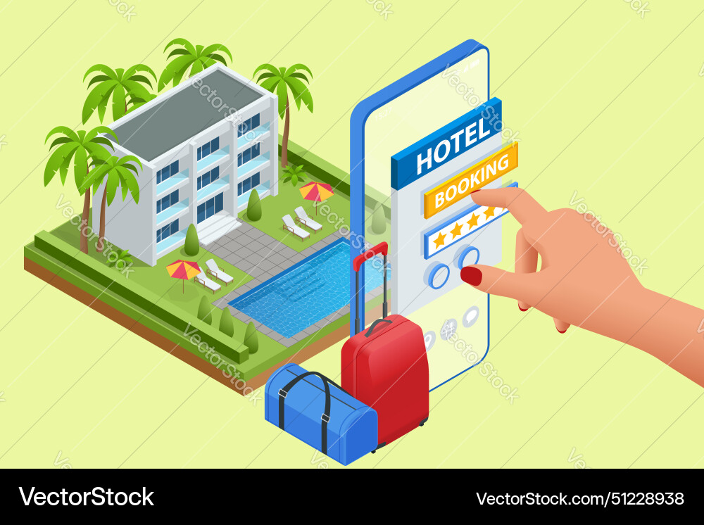 Isometric online hotel booking conceptpeople Vector Image