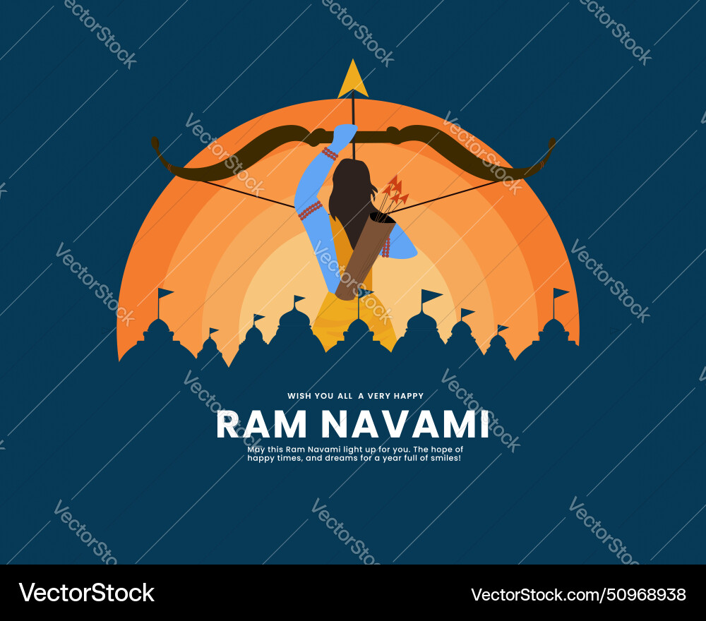 Lord rama with bow arrow and temple Royalty Free Vector