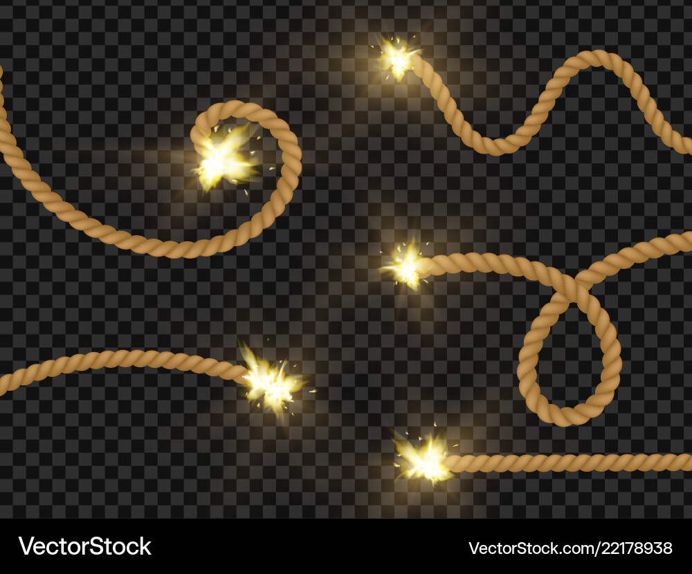 Realistic burning fire wick set on black Vector Image