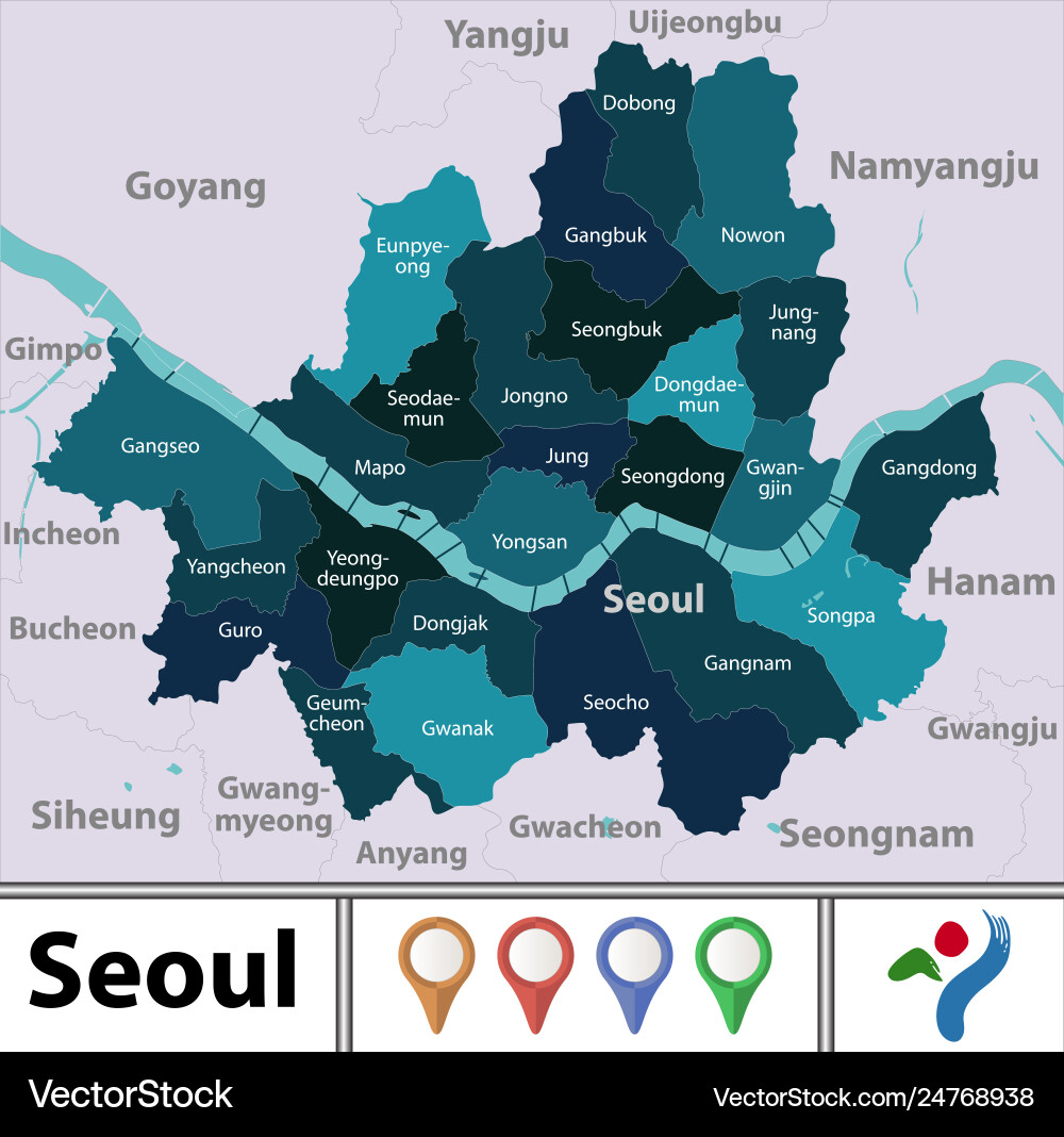 Seoul Map - South Korea Districts Royalty Free Vector Image