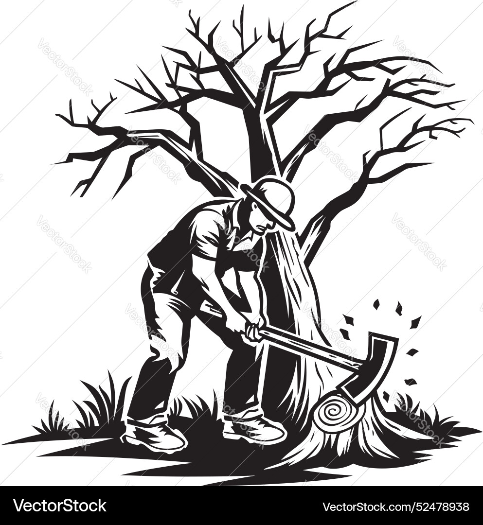 Timber tango symbolic tree chopper woodcut Vector Image