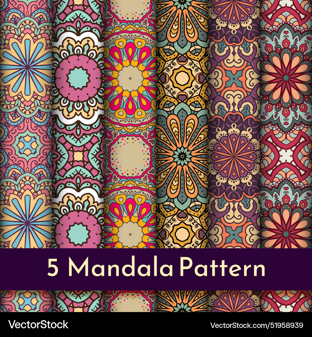 5 set of colorful mandala seamless pattern Vector Image