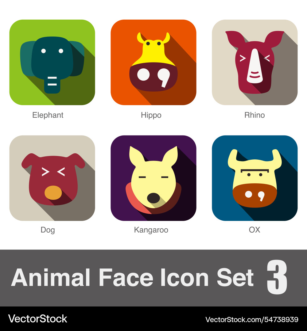 Animal face flat icon set Royalty Free Vector Image