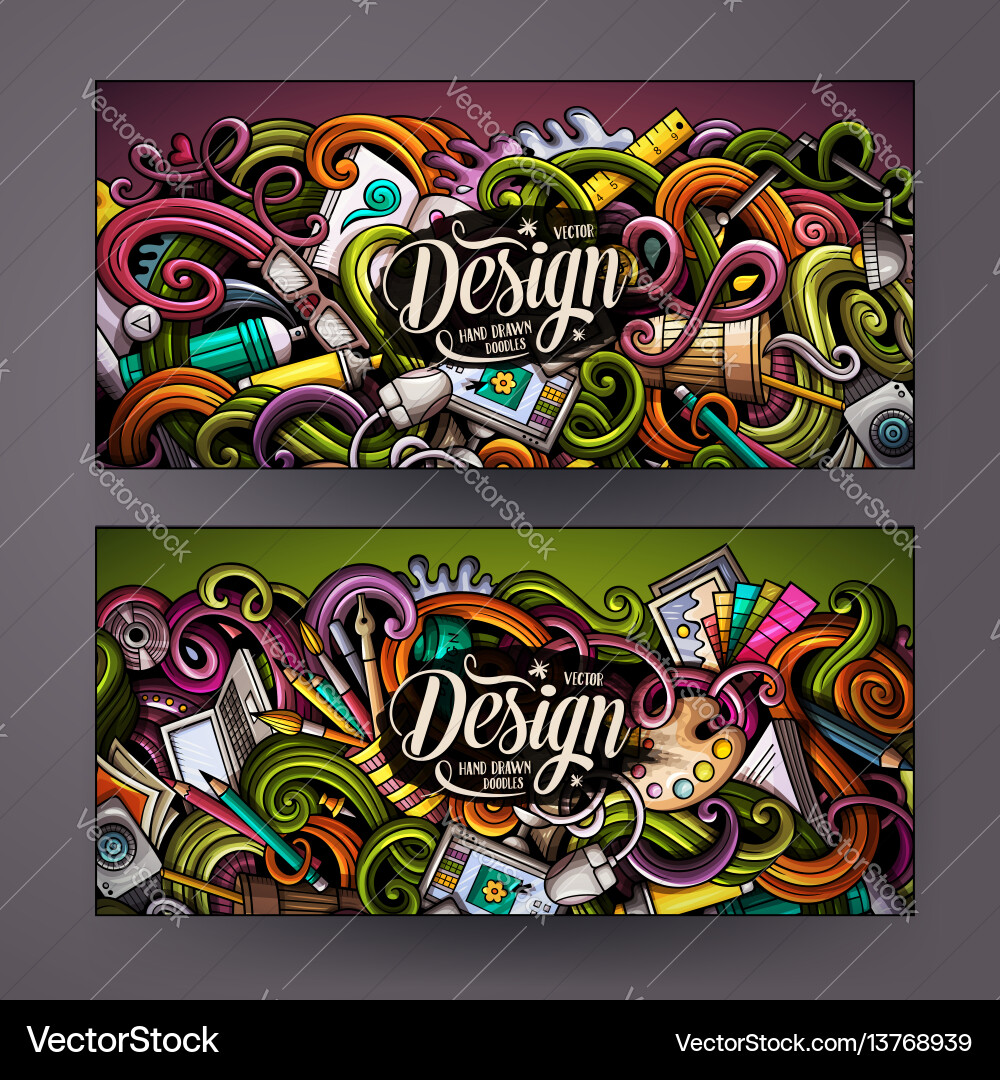 Cartoon colorful doodles design banners Royalty Free Vector
