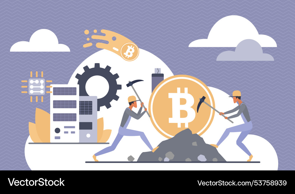 Crypto money digital currency technology tiny men Vector Image