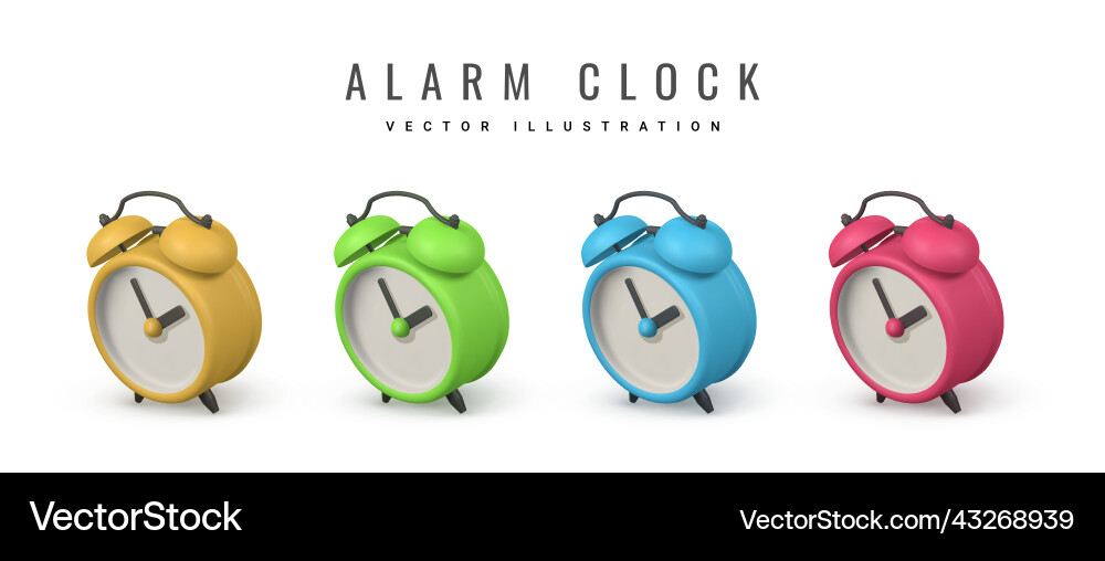 Cute cartoon alarm clock 3d realistic table Vector Image