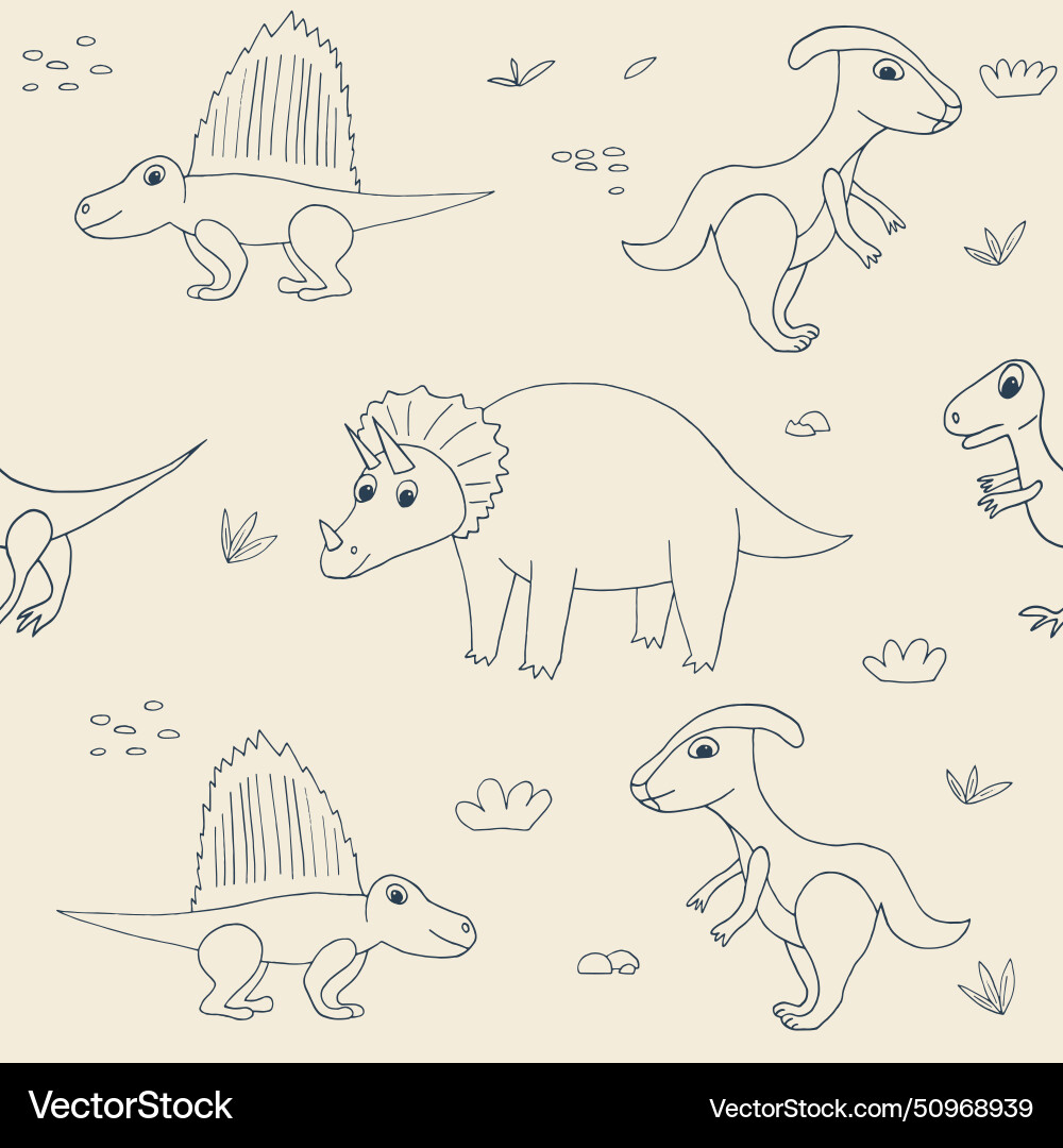 Dinosaurs seamless pattern hand drawn in doodle Vector Image