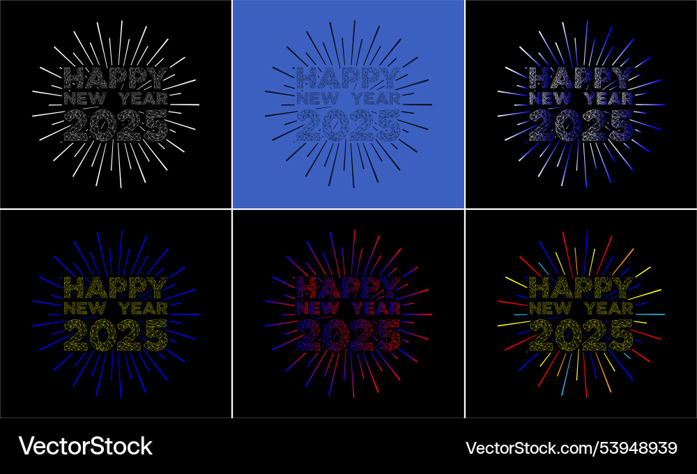 Happy new year 2025 six combo cards Royalty Free Vector